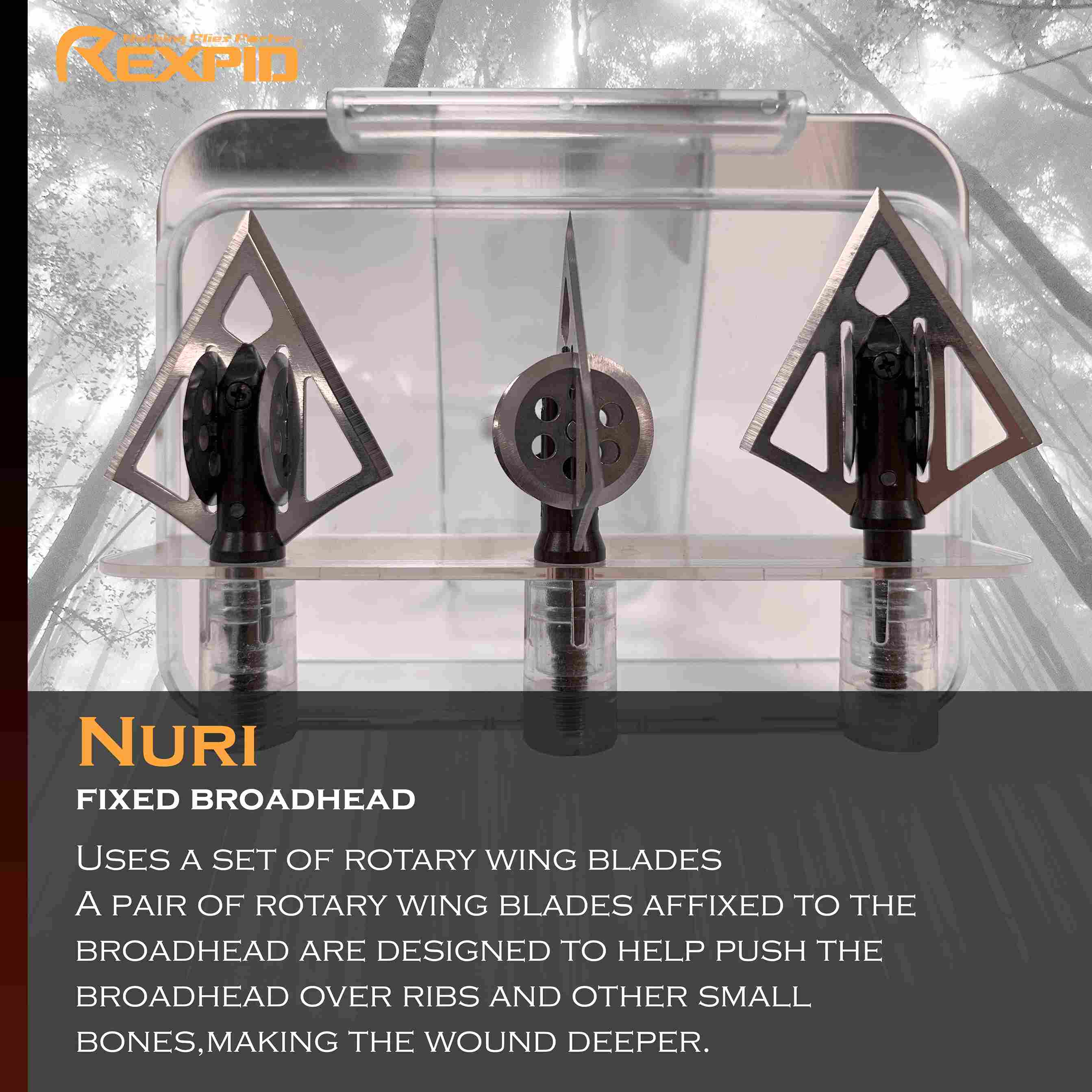 NURI - Fixed Broadheads for Crossbow Hunting - Rotary Wing Blades - En